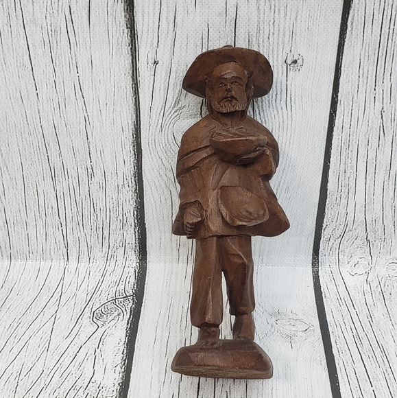 Hand Crafted | Accents | Vintage Hand Carved Wood Figure Bearded Hobo ...